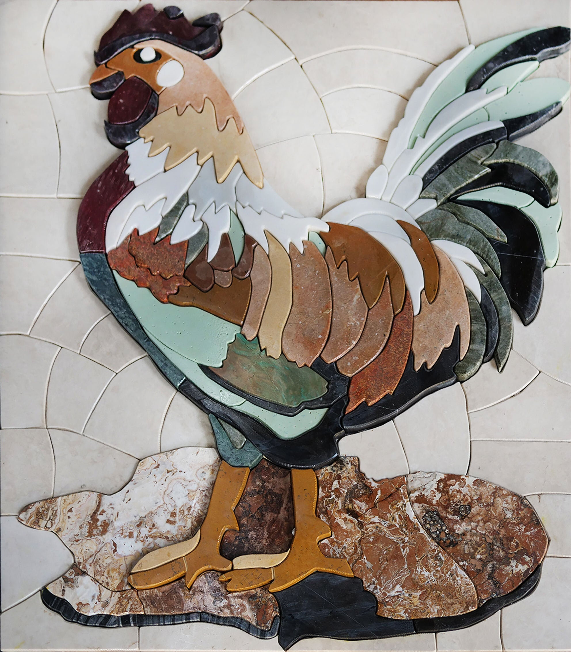 Morning Rooster - Animal Mosaic, 55" x 63" - Farmhouse - Tile Murals ...