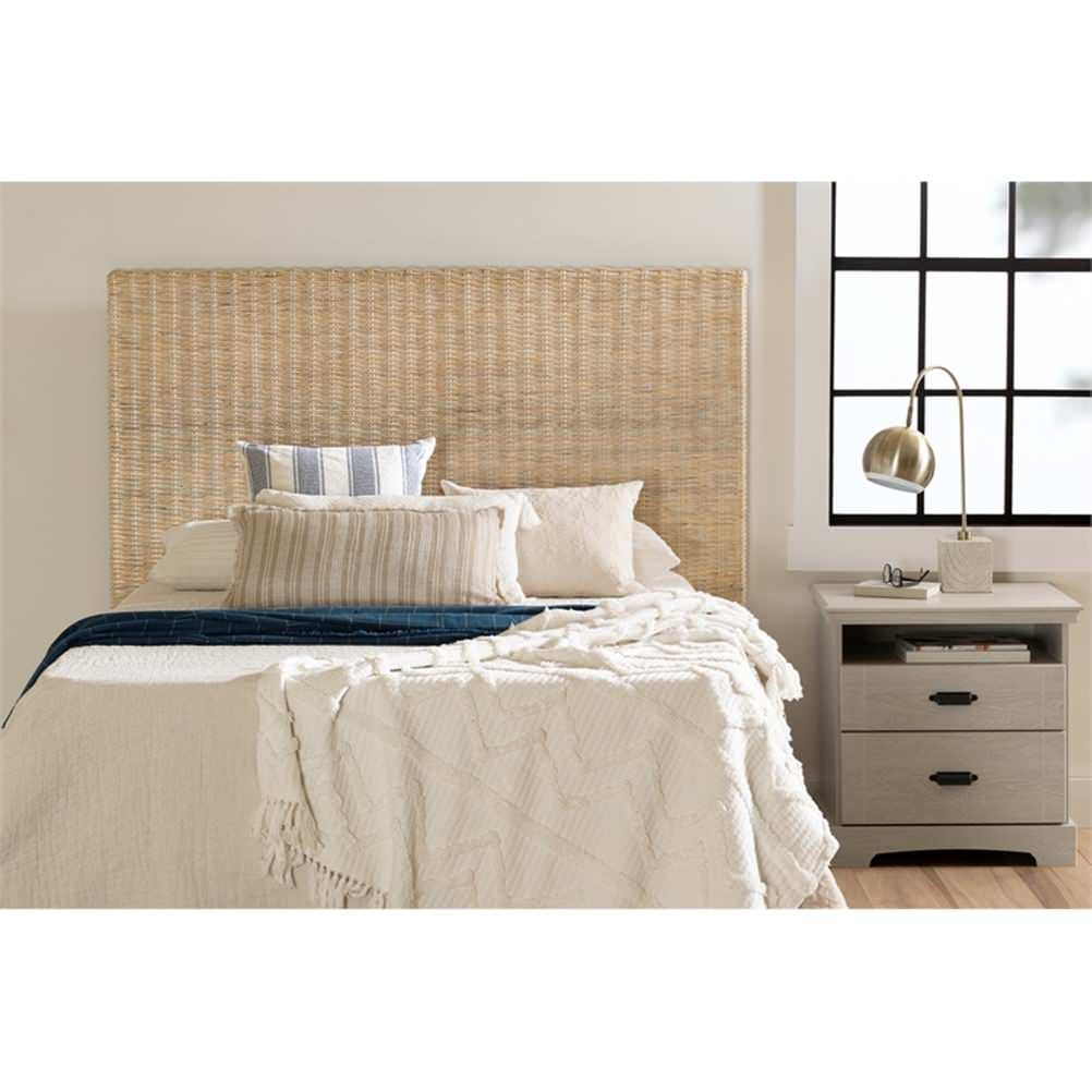 Pemberly Row 63.5"W Rattan Headboard in White Wash/Natural Rattan ...