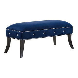 Modern Navy Enchant Velvet Bench, 17.5"Lx41"Wx19"H - Transitional ...