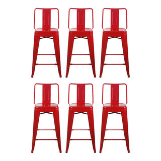 Highback Red Metal Bar Stools, Set of 6 - Industrial - Bar Stools And ...