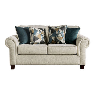 Upholstered Loveseat With Pillows, Beige - Transitional - Loveseats ...
