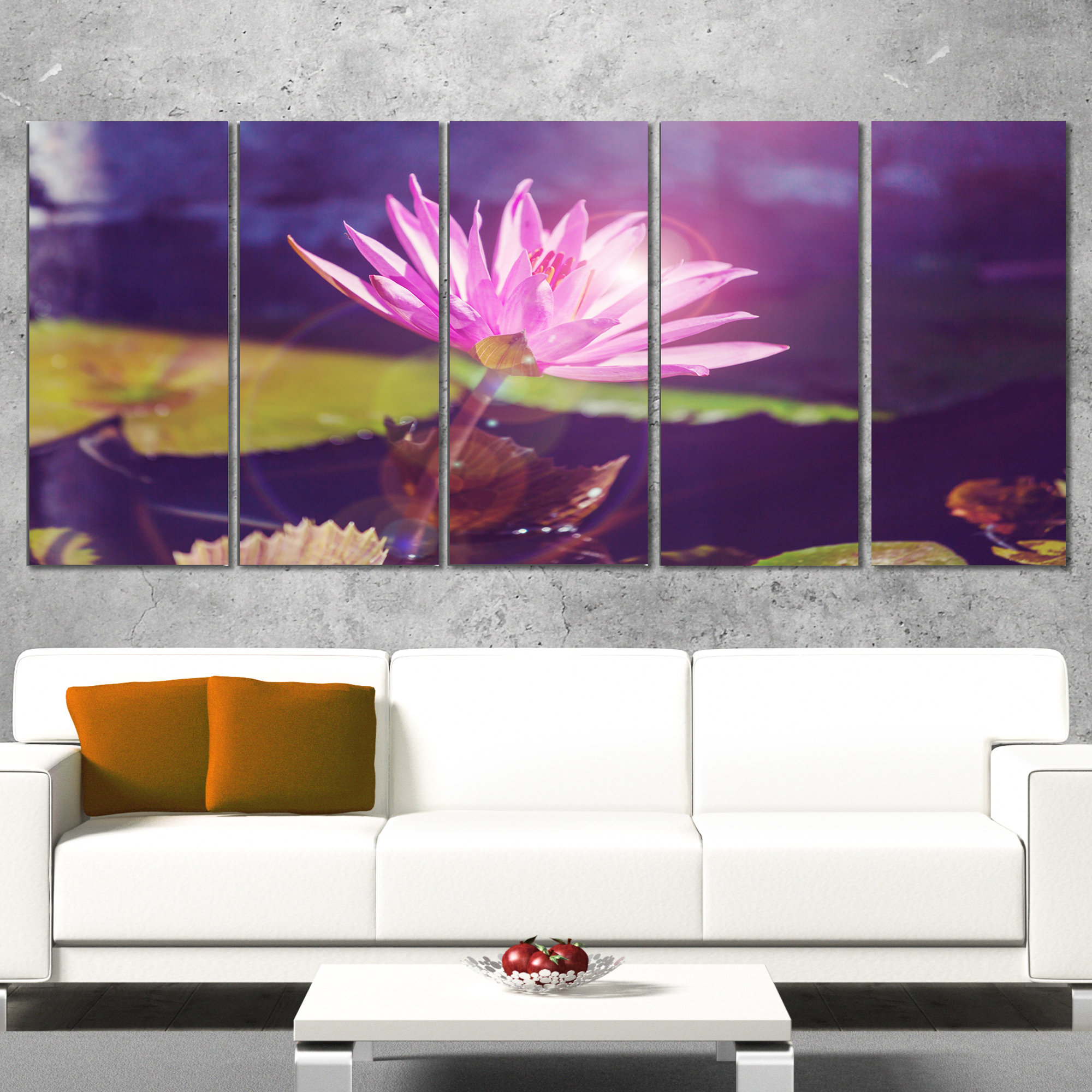 Pink Lotus Flower on Blue Background, Multipanel Floral Canvas Art ...