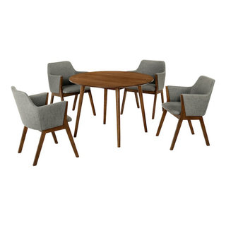Arcadia and Renzo 42" Round Charcoal and Walnut Wood 5 Piece Dining Set ...