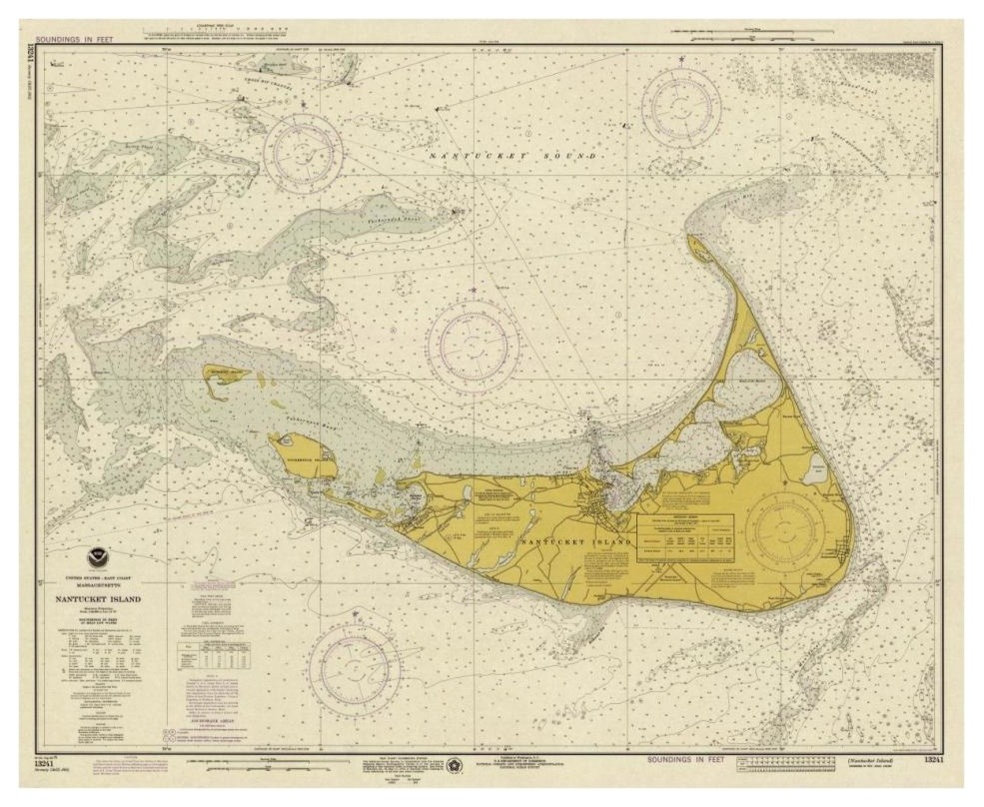 "Nautical Chart - Nantucket Island ca. 1975 - Sepia Tinted" Paper Art ...