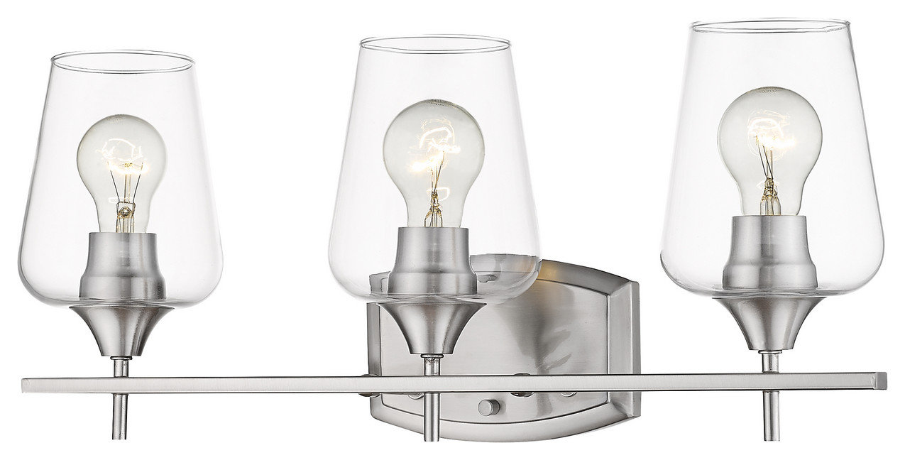 Joliet 3 Light Vanity in Brushed Nickel with Clear Glass Shade ...