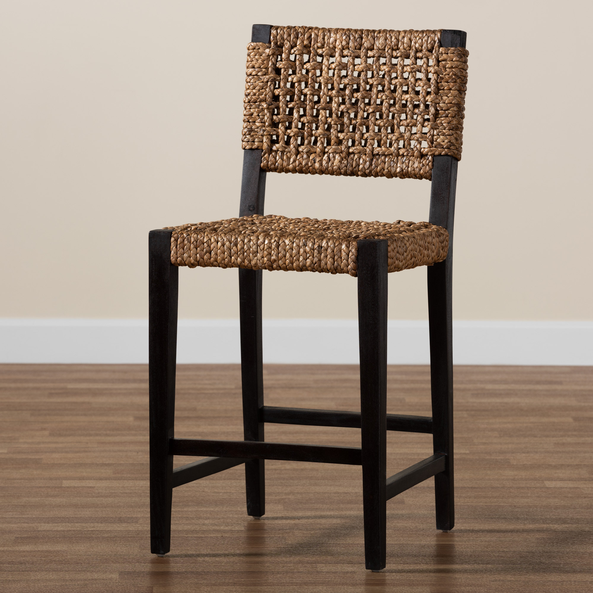Alise Modern Bohemian Dark Brown Mahogany Wood and Banana Fiber Counter ...