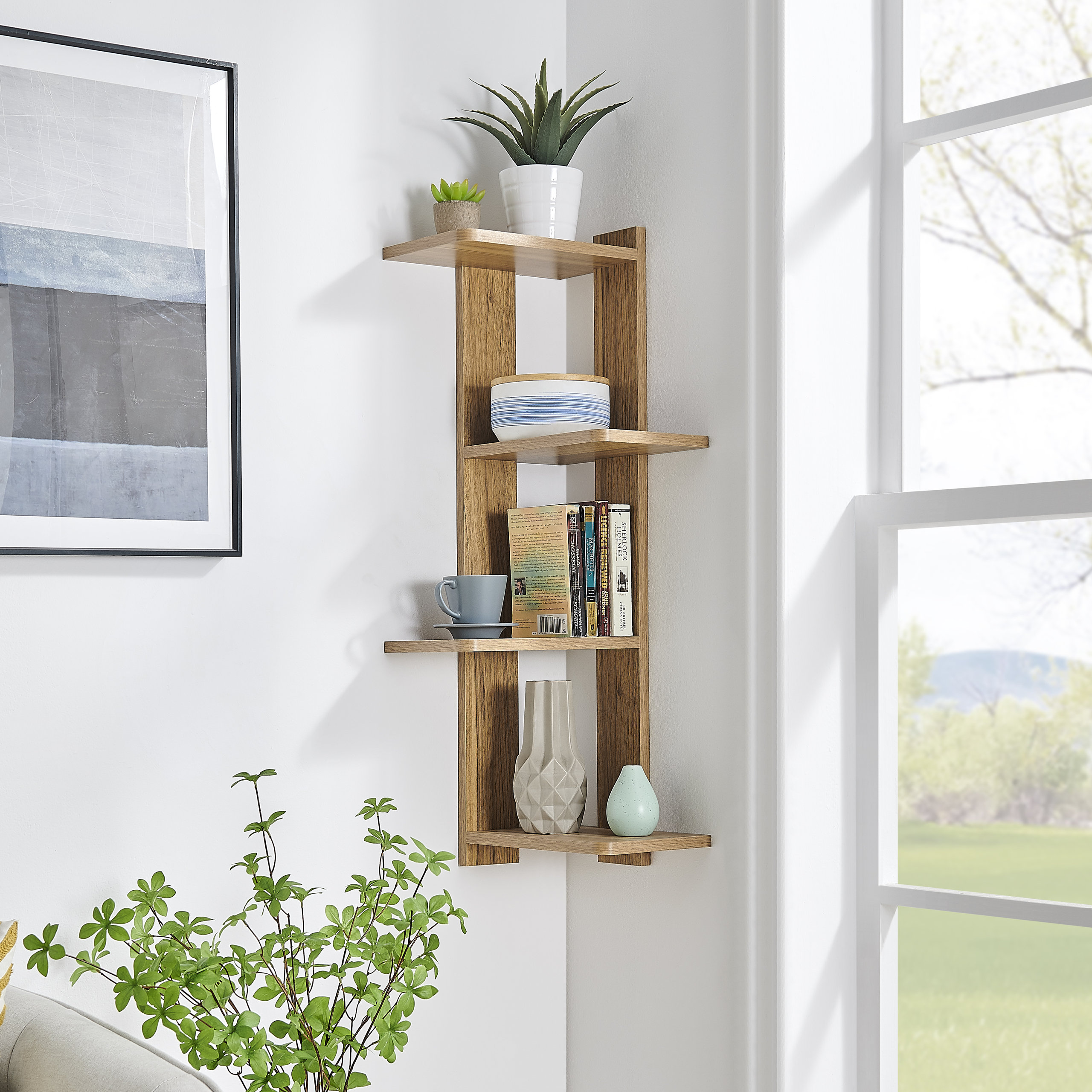 Danya B. Alvar Corner 4-Tier Floating Ledge Column Wall Shelf ...