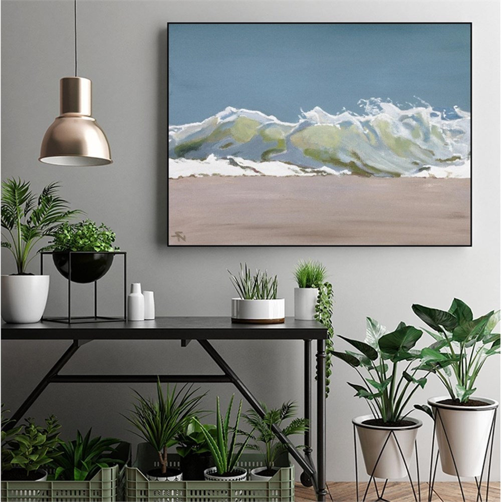 Giant Art Canvas 24x18 Shore Break 3 Framed in White - Beach Style ...