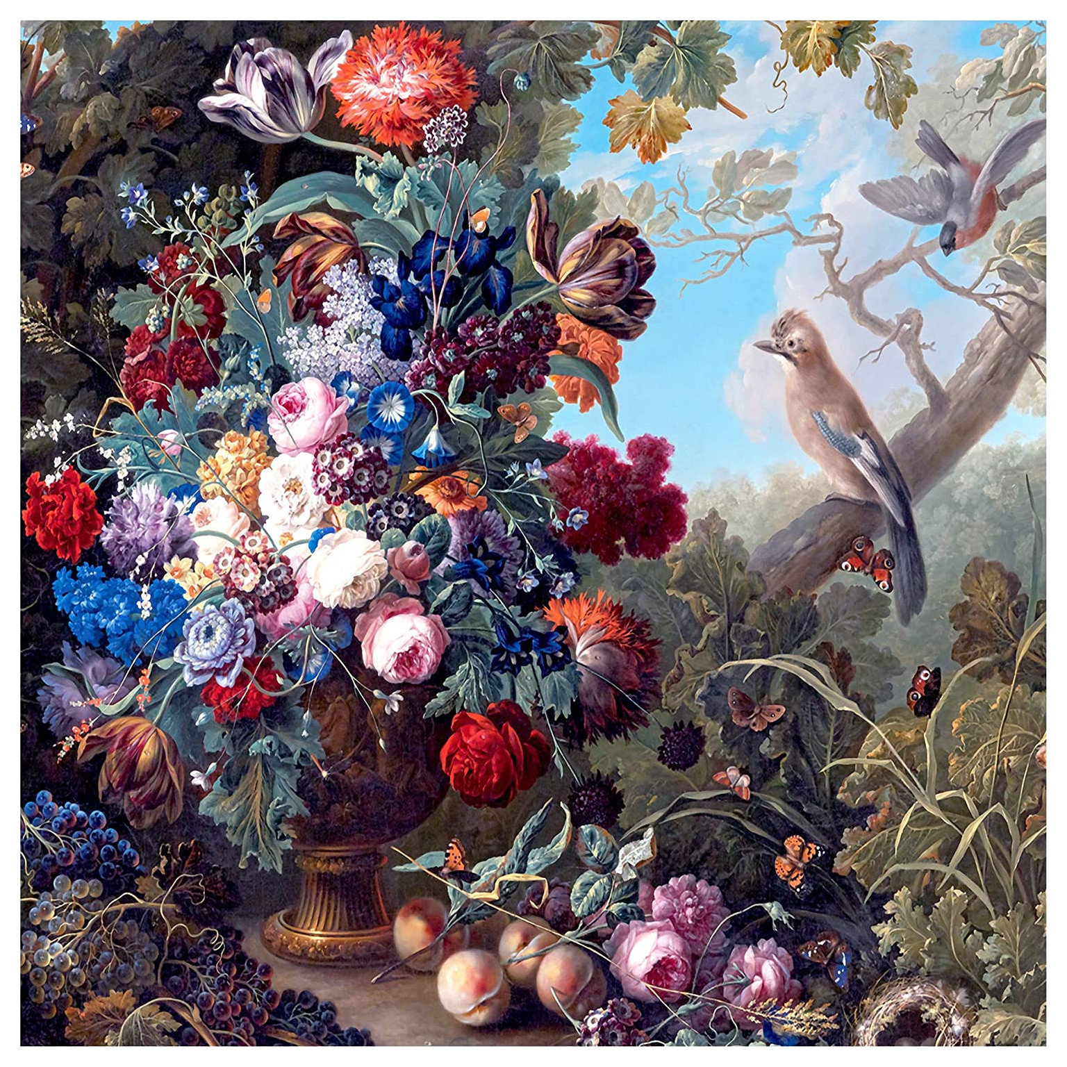 Tile Mural Floral stil life with birds Wall Backsplash, 4.25" Ceramic ...