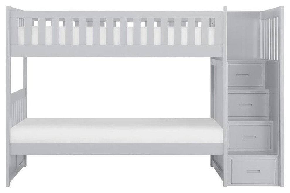Lexicon Orion 97" Reversible Step Storage Wood Bunk Bed in Gray ...