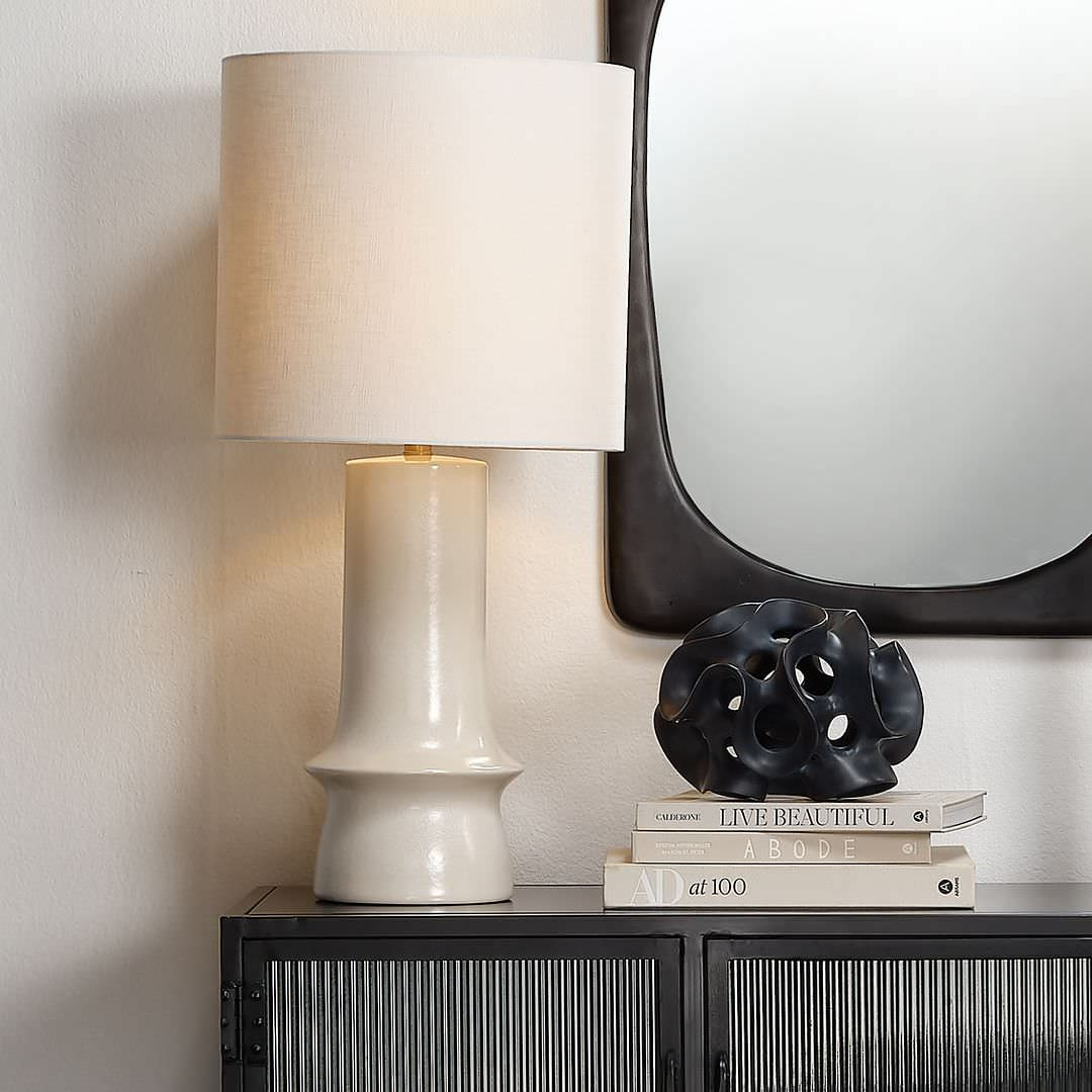 Classic Eggshell Ceramic Column Table Lamp 32 in Off White Contemporary ...