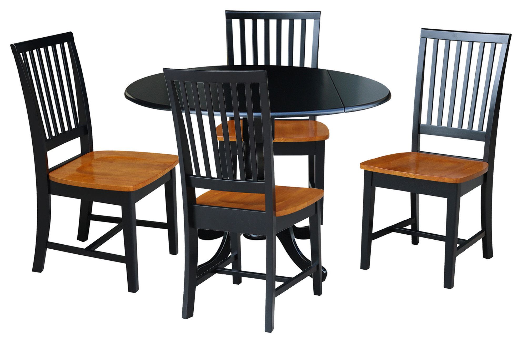42" Dual Drop Leaf Dining Table with 4 Slat Back Dining Chairs ...