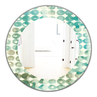 Turquoise Watercolor Geometrical V Frameless Round Wall Mirror, 32x32 ...