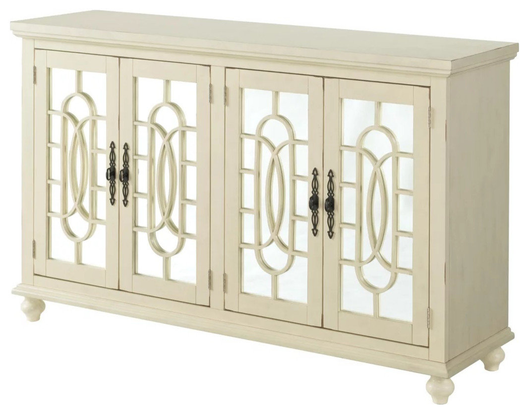 Classic Antique White TV Stand for 65" TVs, Glass Doors and Adjustable ...