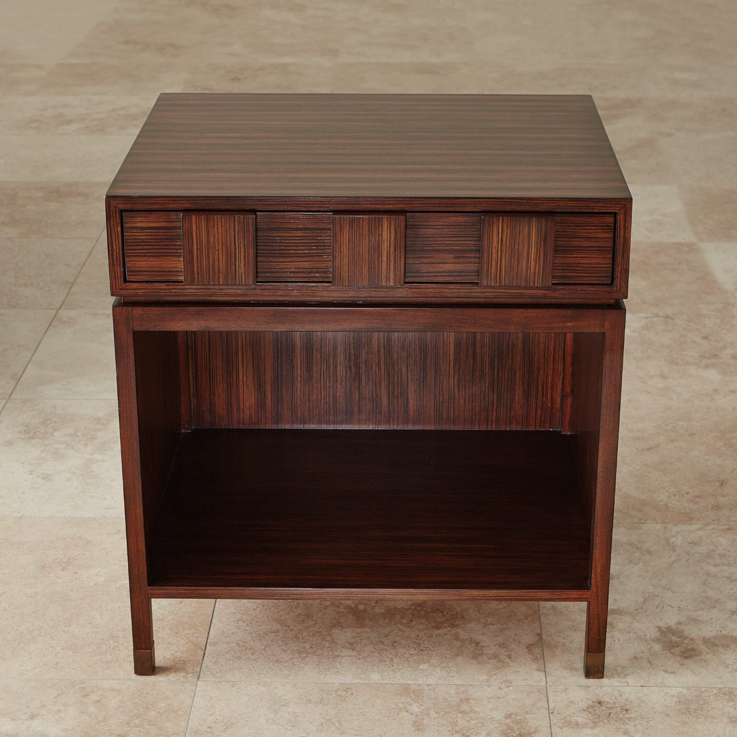 MidCentury Modern Wood Block Accent Table Cube Zebra Wood Stripe Square ...