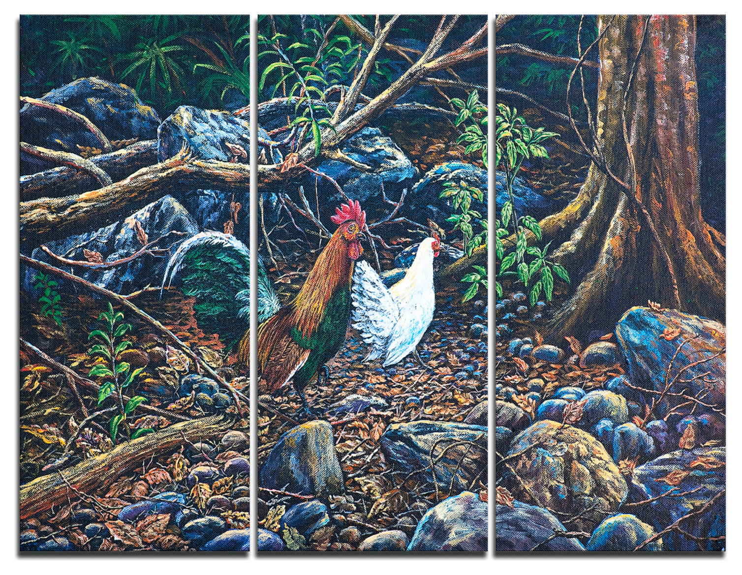 "Jungle Fowl in Forest" Digital Canvas Print, 3 Panels, 36"x28", 36"x28 ...