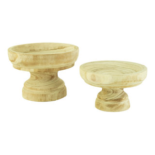 Natural Turned Wood Rustic Pedestal Bowl 2-Piece Set - Rustic ...