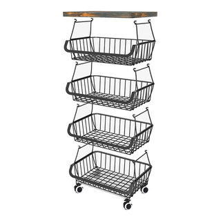 Pemberly Row 5-Tier Metal Utility Carts w/ Lockable Casters & Flat Top ...