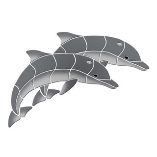 Double Dolphins Ceramic Swimming Pool Mosaic, 25"x17" - Beach Style ...