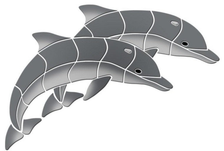 Double Dolphins Ceramic Swimming Pool Mosaic, 25"x17" - Beach Style ...