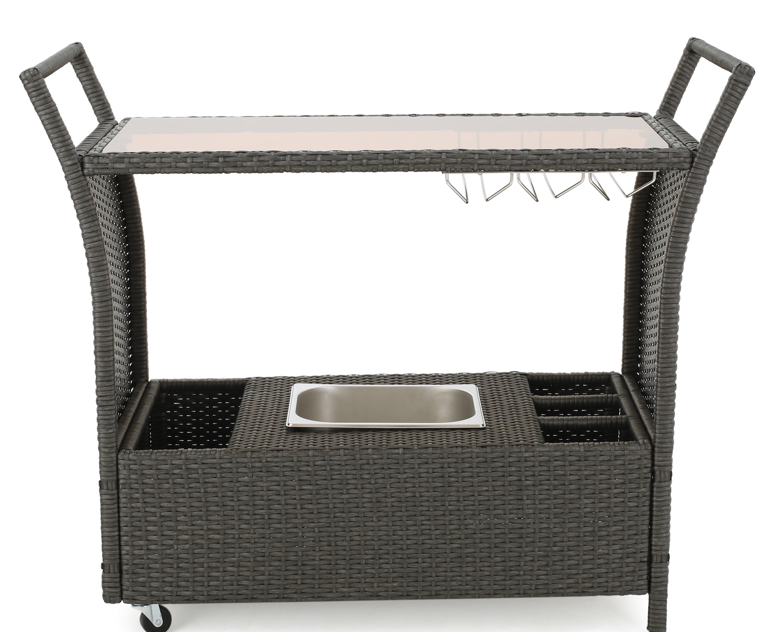 Mystique Outdoor Wicker Bar Cart with Tempered Glass Top - Tropical ...