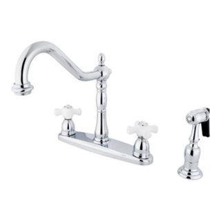 Polished Chrome Heritage 8" Center Kitchen Faucet with Brass Sprayer ...