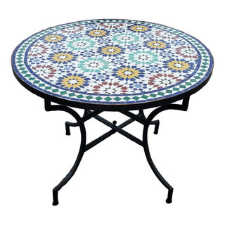 40" Moroccan Mosaic Table, Multi-Color Beldia Style - Mediterranean ...