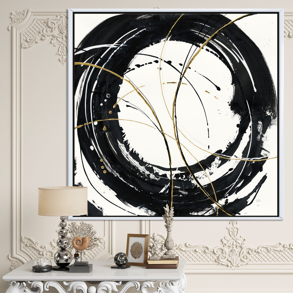 Designart Gold Metallic Circle Modern Glam Framed Artwork, 46x46 ...