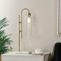 Oro Gold Table Lamp Brushed Gold Curved Design and Marbled Base Clear ...