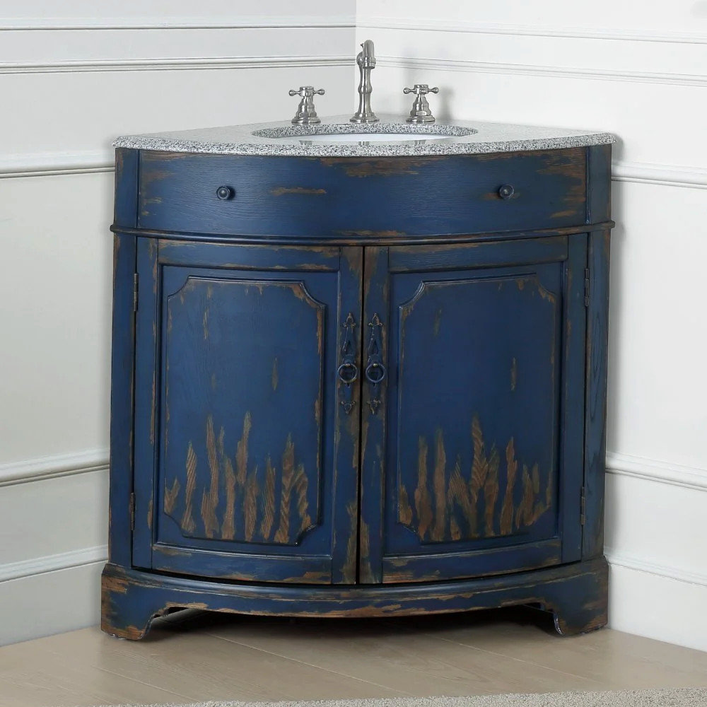 24" Triadsville Distressed Navy Blue Corner Bath Sink Vanity ...