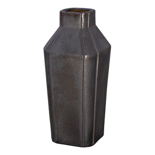 Gun Metal Quadrant Neck Vase - Transitional - Vases - by EMISSARY | Houzz