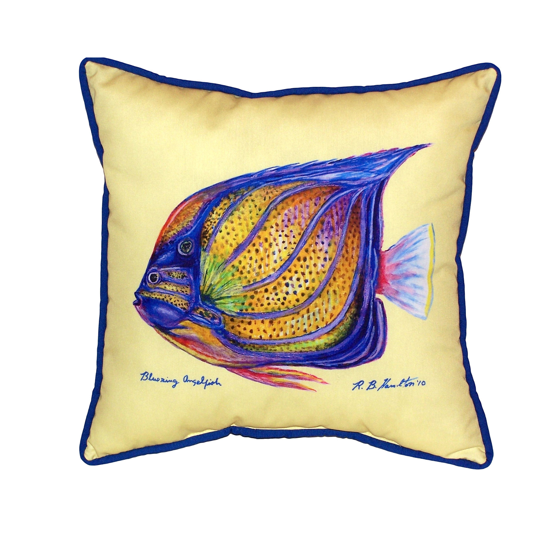 Blue Ring Angelfish - Yellow Large Indoor/Outdoor Pillow 18x18, 18 ...