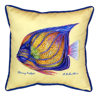 Blue Ring Angelfish - Yellow Large Indoor/Outdoor Pillow 18x18, 18 ...