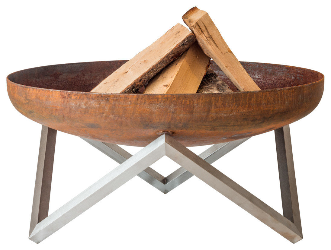 Memel Modern Outdoor Patio Rust and Stainless Steel Fire Pit, Large 31 ...