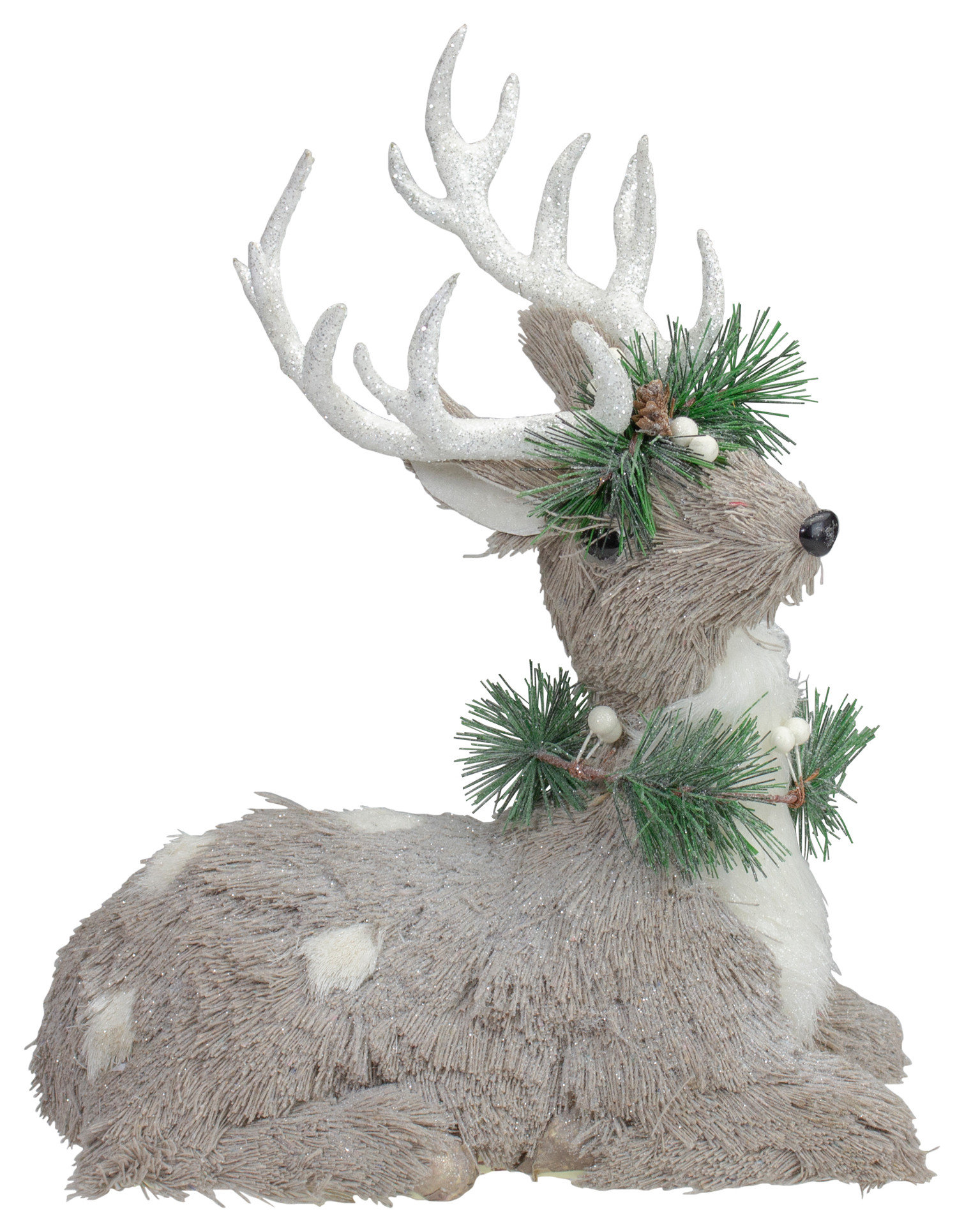 12.75" Gray Sitting Sisal Reindeer With Wreath Christmas Figure ...