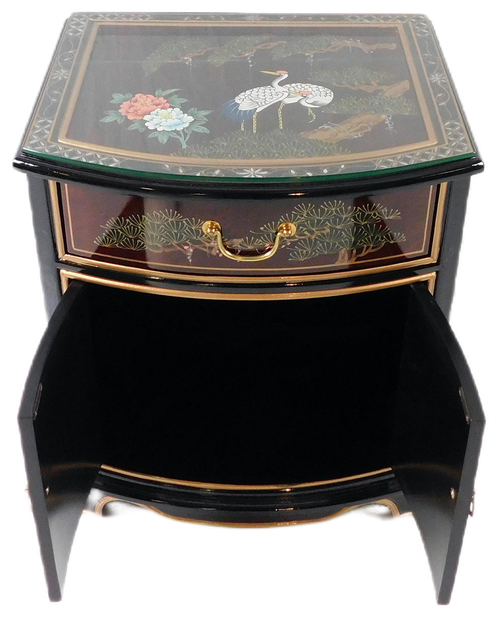20" Oriental End Table Solid Philippine Mahogany Black and Red Lacquer ...
