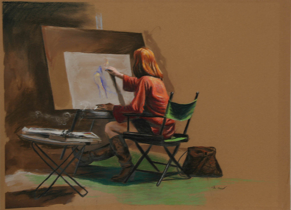 Harry McCormick "Untitled 5 The Artist" Pastel and Watercolor Painting ...