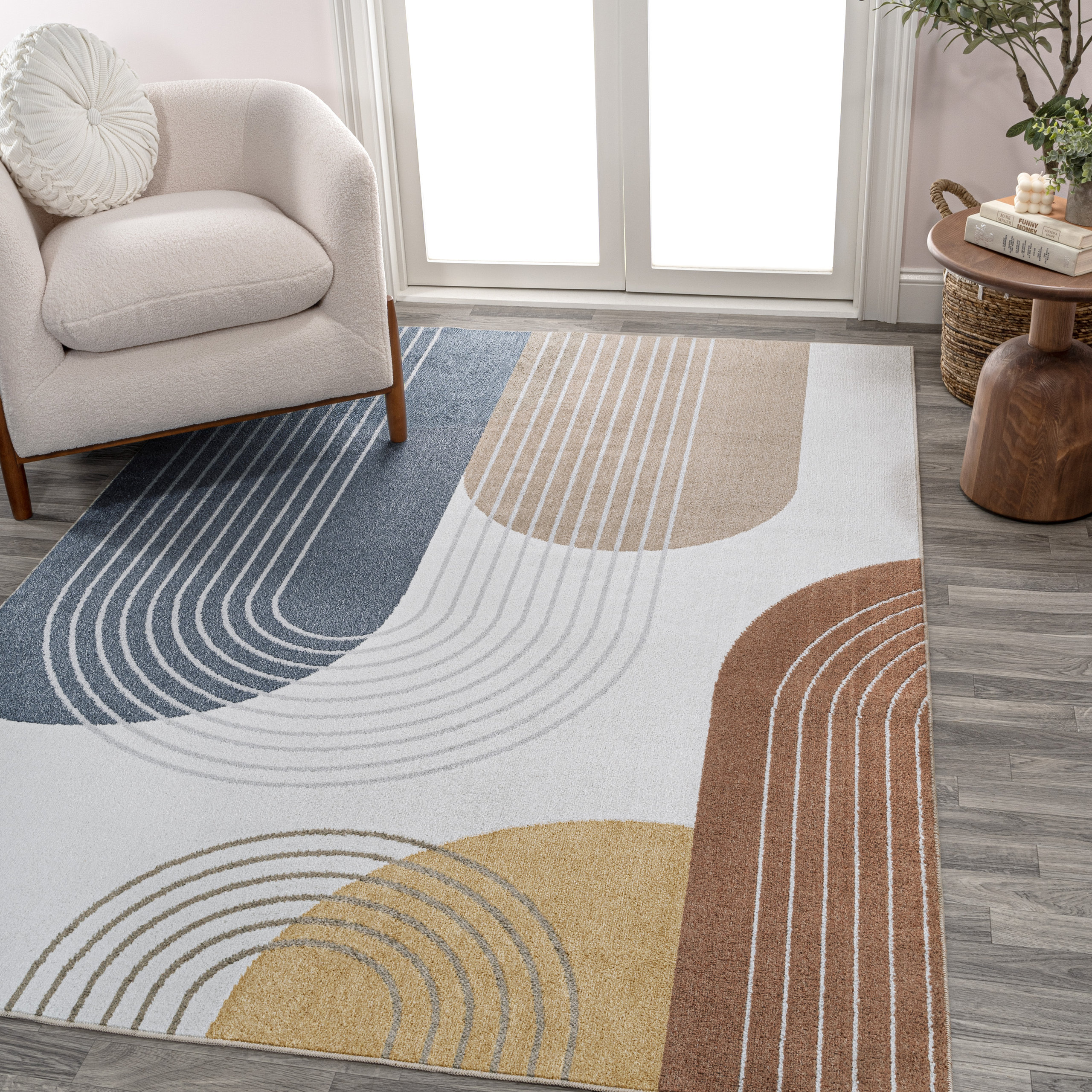 Arches Contemporary Minimalist Machine-Washable Area Rug, 5 ft. x 8 ft ...