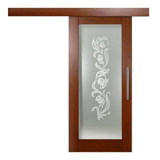 Solid Mahogany Wood Sliding Barn Door and Frosted Design, 32"x84 ...