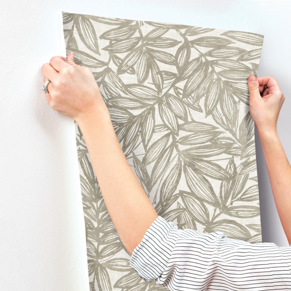 Rhythmic Taupe Leaf Wallpaper, Swatch - Tropical - Wallpaper - by Brewster Home Fashions | Houzz