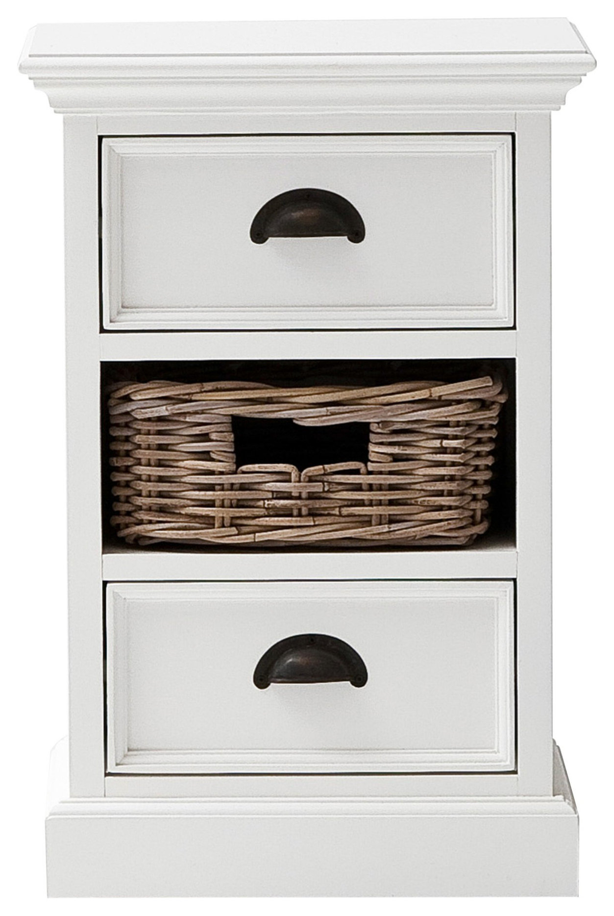 Classic White Two Drawer Nightstand Unit with Basket - Traditional ...
