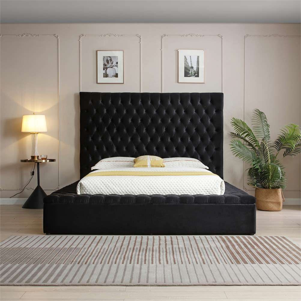Better Home Products Cosmopolitan Velvet Upholstered Platform King Bed ...
