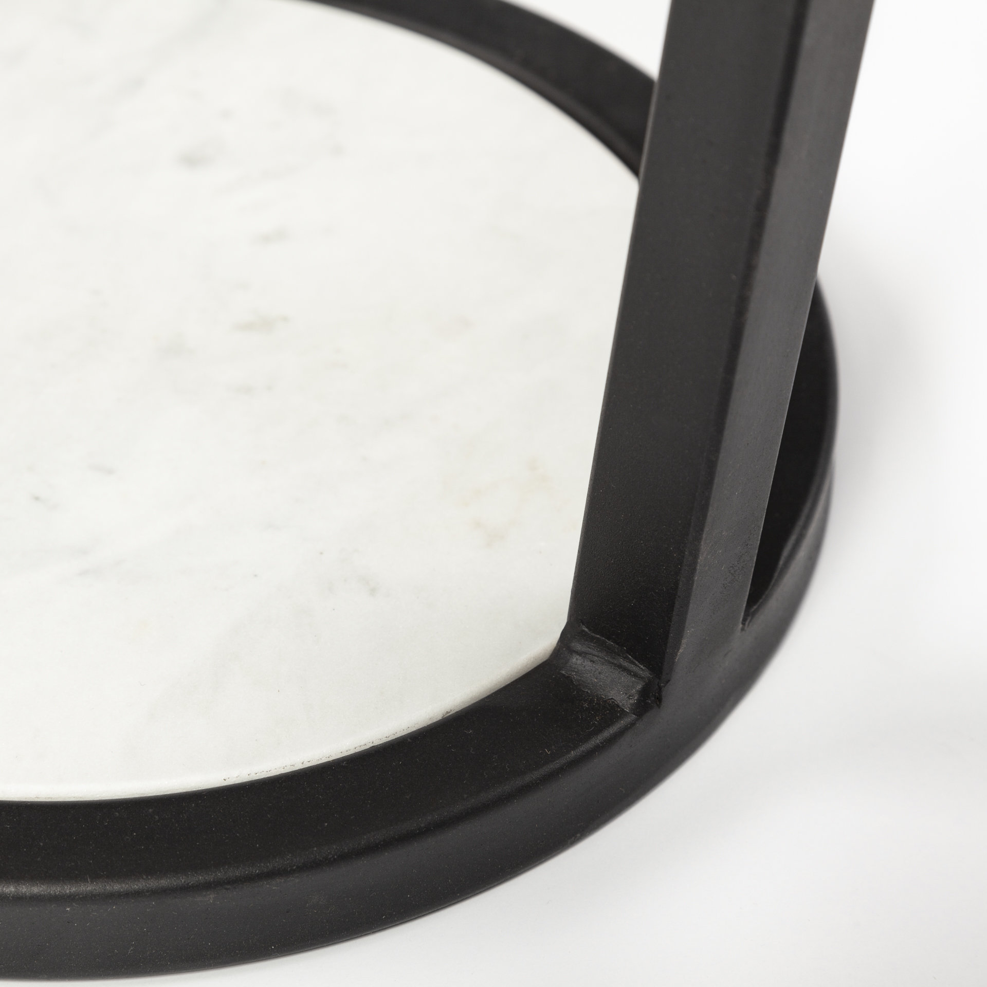 Bombola White Marble w/Black Metal Frame Round Accent Table, Large ...