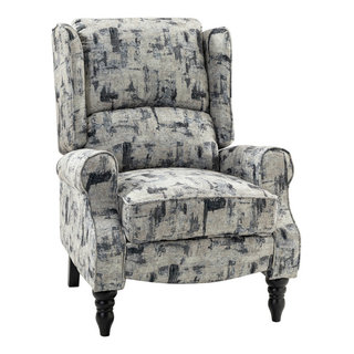 Modern Push-Back Plaid Recliner with Rolled Armrest - Traditional ...