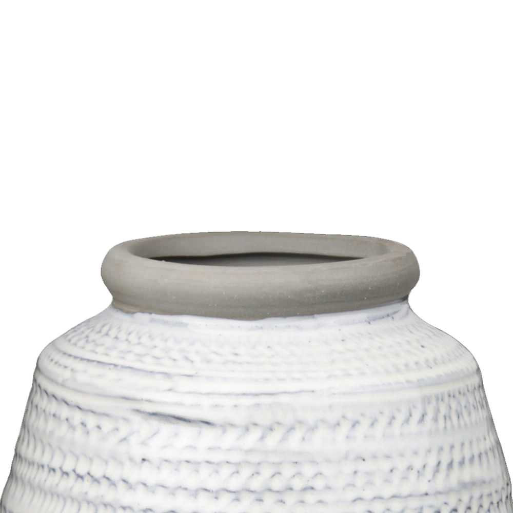Ceramic Bellied Pot with Etched Glazed Body, Large, Set of 2, White ...