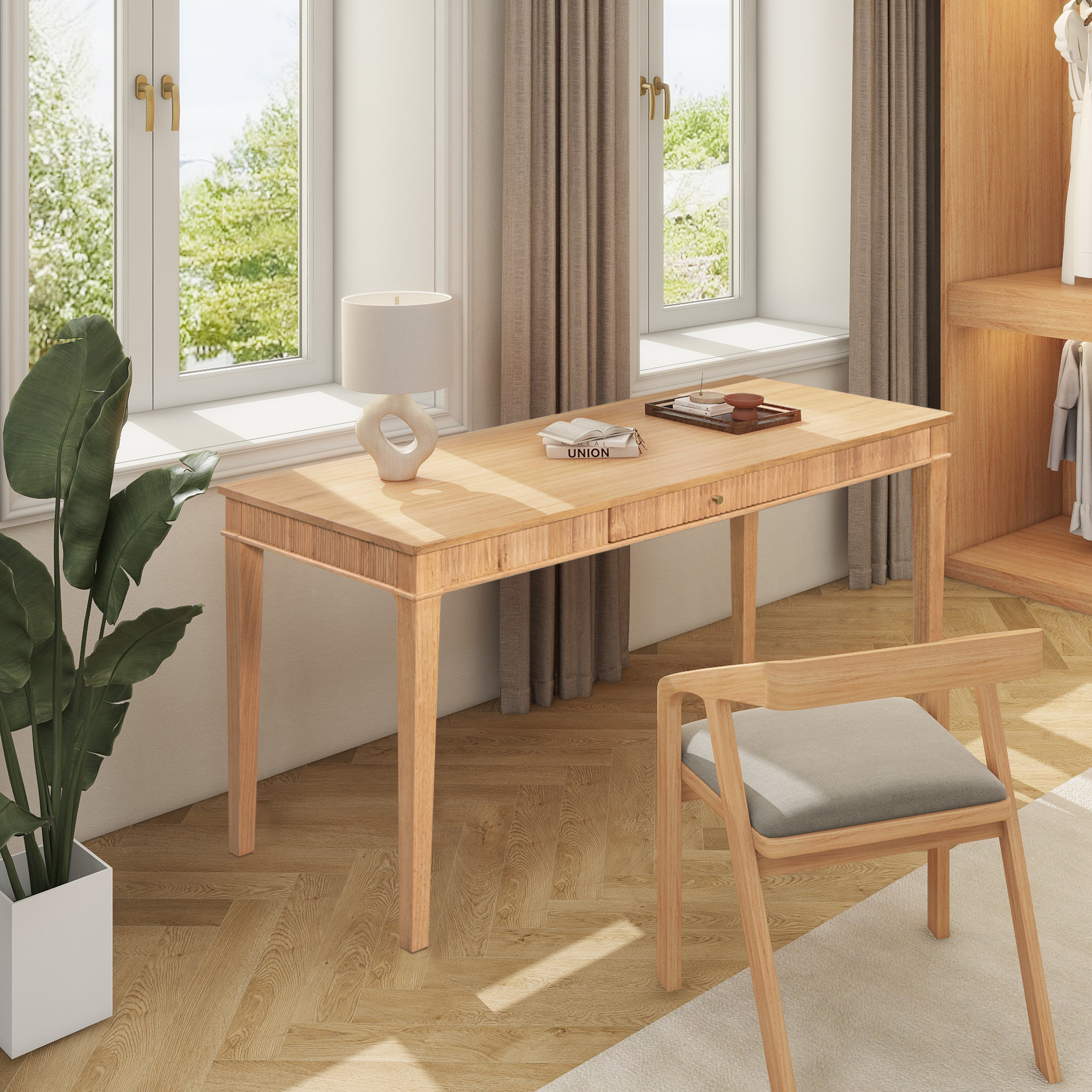 Dumont 1-Drawer Fluted Home Office Writing Desk, Natural Blonde ...