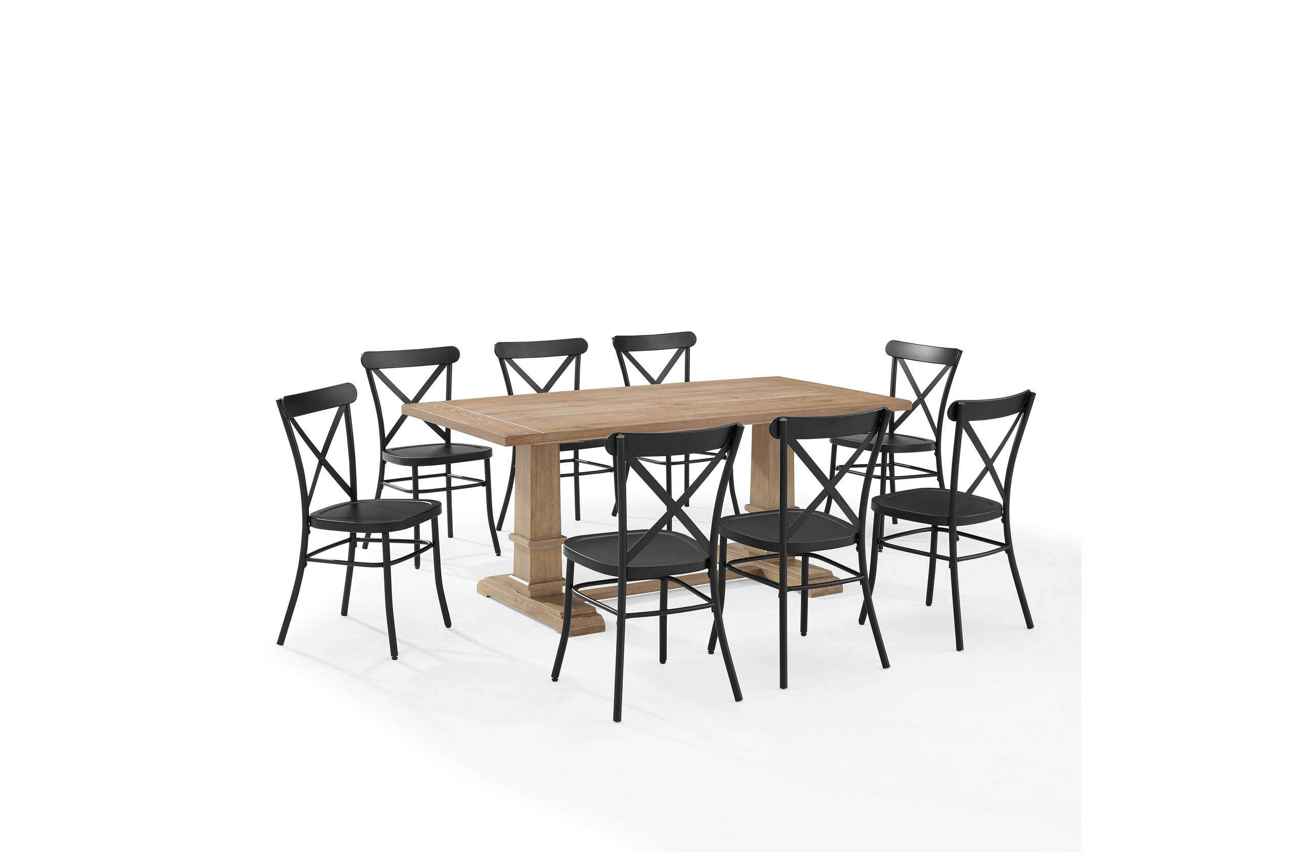 Joanna 9Pc Dining Set-Table and 8 Chairs-Matte Black/Rustic Brown ...