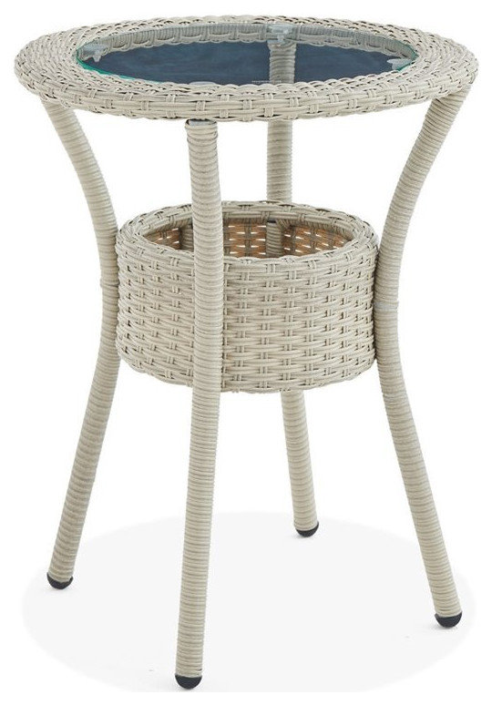 Afuera Living All-Weather Wicker Outdoor Glass Top Table with Storage ...
