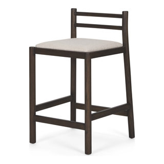 Sam Dark Brown Wood With Cream Fabric Counter Stool, 20.3L x 21.0W x 33 ...