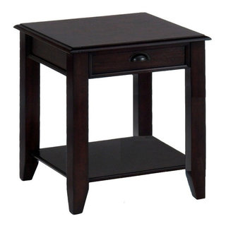 Transitional Style Wooden End Table With Drawer and Bottom Shelf, Dark ...
